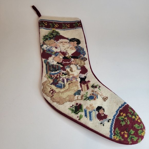 Source Unknown | Holiday | Needlepoint Wool Velvet Santas Lap Kids 2 ...